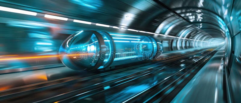 A Train is Traveling through a Tunnel with a Bright Blue Light Shining ...