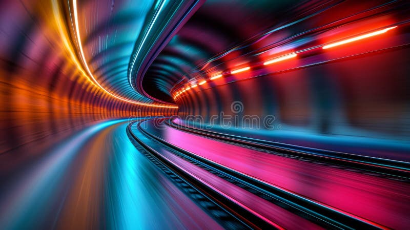 A Train Traveling through a Tunnel with Bright Lights, AI Stock Image ...