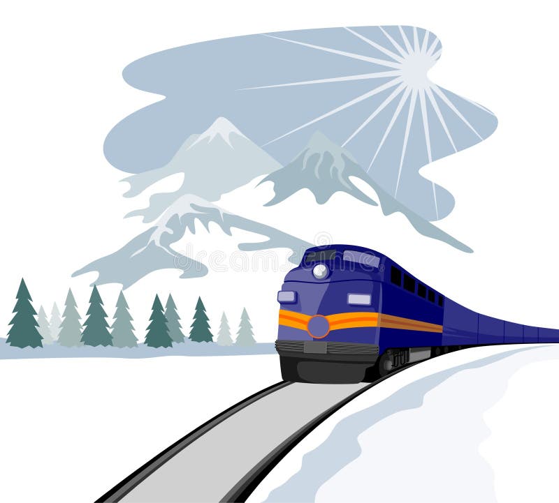 Train Travelling during Winter Stock Illustration - Illustration of ...