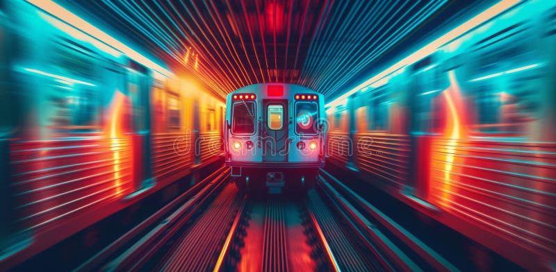 A Train Travels Faster at Top Speed in the Subway Stock Image - Image ...