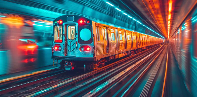 A Train Travels Faster at Top Speed in the Subway Stock Photo - Image ...