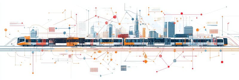 A Train Travels through a Modern City Symbolizing Urban Transportation ...