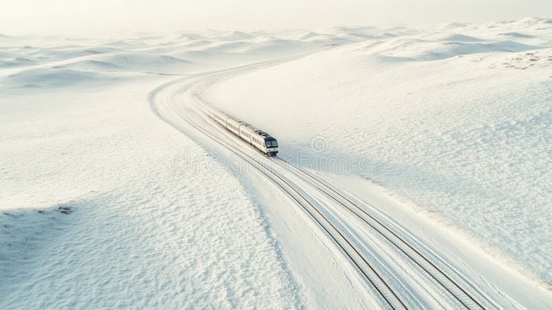 Train Traversing Snowy Landscape on Winding Tracks Stock Illustration ...