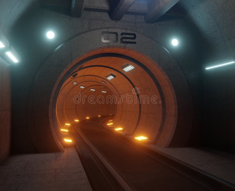 Train Tunnel Fiction in Interior Rendering Sci-fi,orange Tunnel Light ...