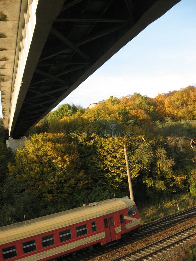Train under the bridge stock photo. Image of east, europe - 11053718