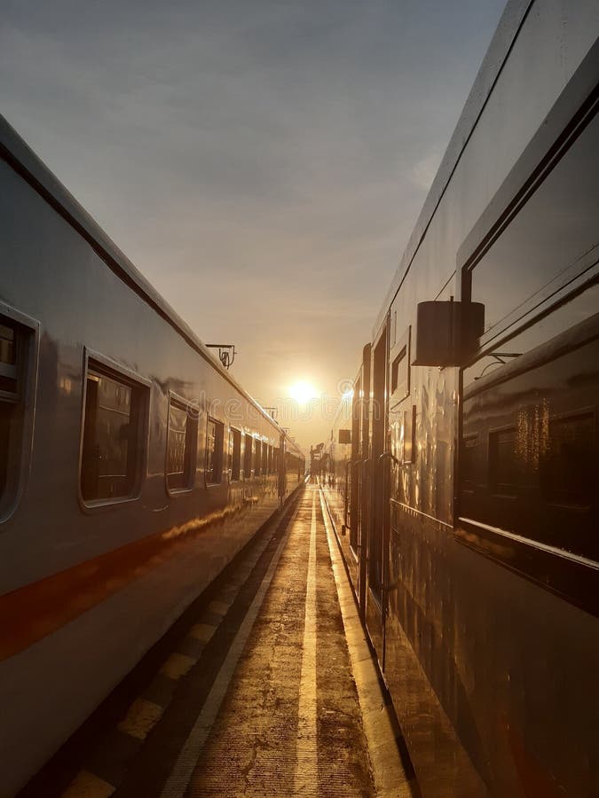 Train Under the Sunrise, and we Traveling To Unknown Place. Stock Photo - Image of traveling ...