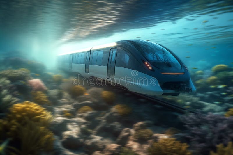 Train Underwater in Motion. Underwater High-speed Train in Underway ...