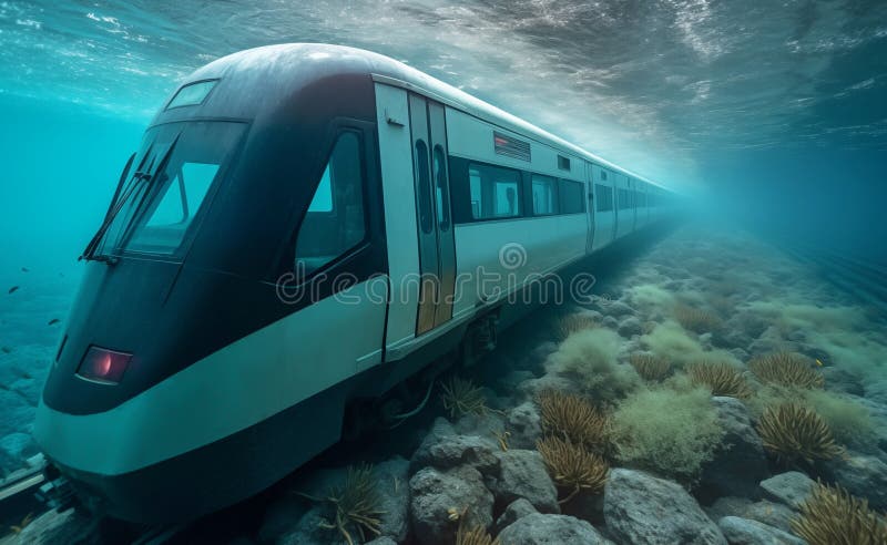 Train in Underwater Railway. Underwater High-speed Train on Underway ...