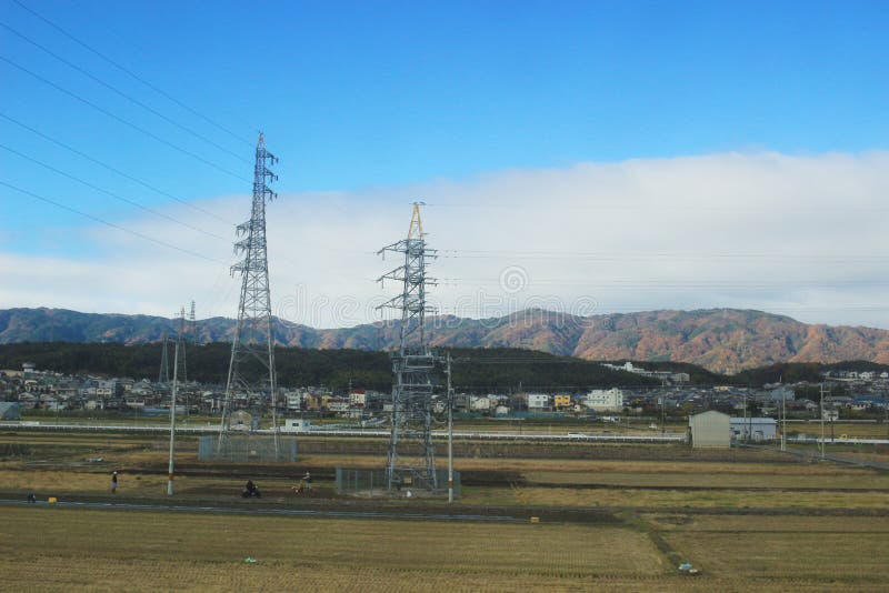 The Train View of Landscape or Field Japan Editorial Stock Image ...