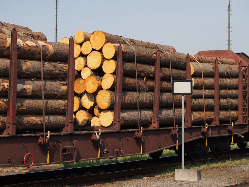The Train Wagon Loaded with Timber Stock Photo - Image of railway ...