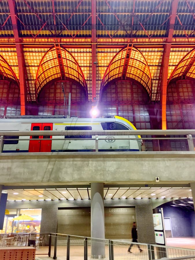 Train Waiting in Antwerp Central Editorial Image - Image of commuting ...