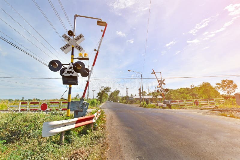 Train Waring Sign at Crossing Lane Stock Photo - Image of crossing ...