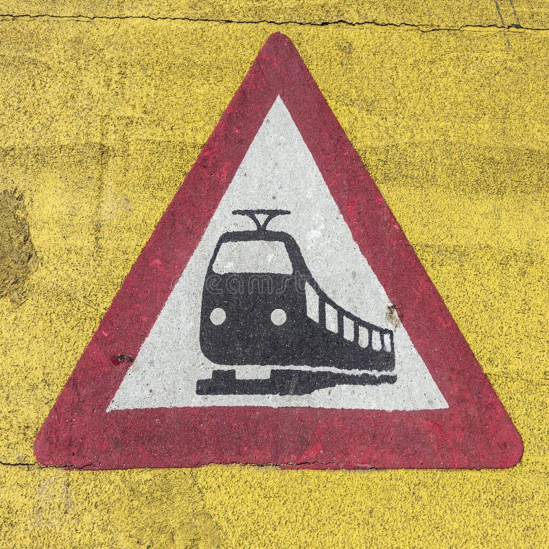 Train Warning Sign at a Railroad Crossing Stock Photo - Image of bahn ...