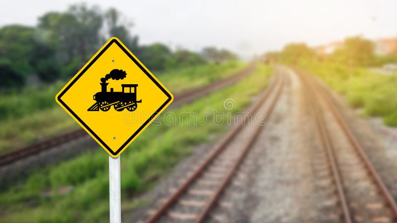 Train Warning Sign To Warn People when Crossing the Train Tracks Stock ...