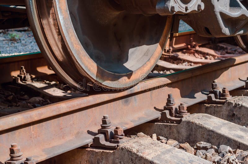 Train Wheel on Rails. Close Stock Image - Image of station, engineering ...