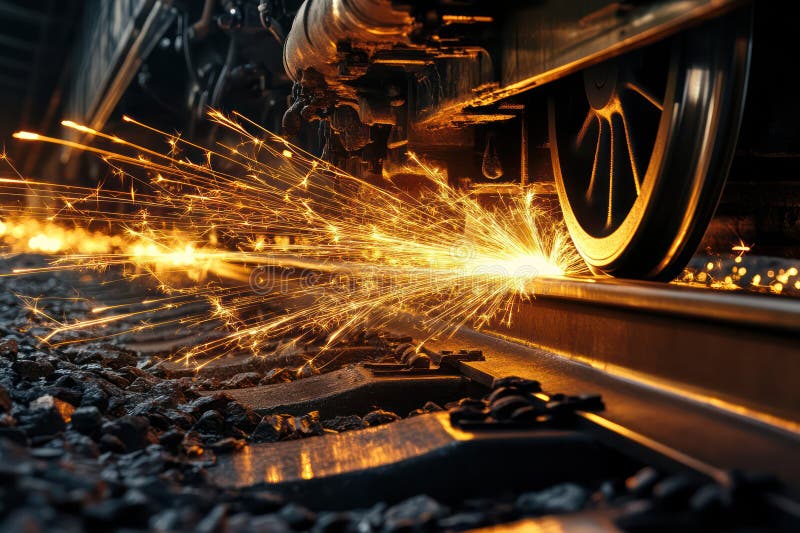 Train Wheel Sparking Dynamically on Railway Track Stock Photo - Image ...