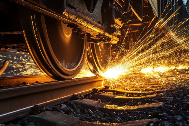 Train Wheel Sparking Dynamically on Railway Track Stock Image - Image ...