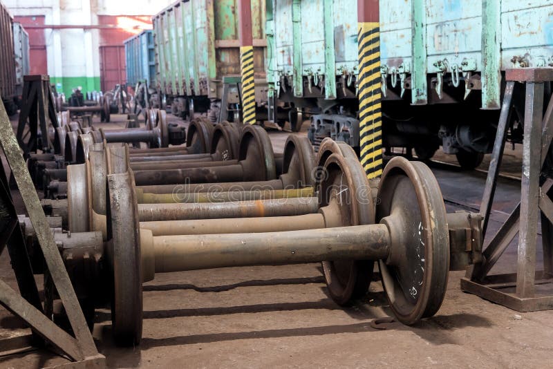 Train Wheels on Display in a Workshop in the Early Afternoon Light ...