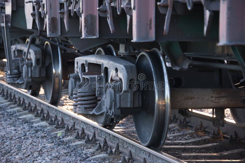 Train wheels on rails stock image. Image of background - 118276765