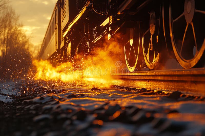 Train Wheels on Railway Tracks at Sunset Perspective Stock Photo ...