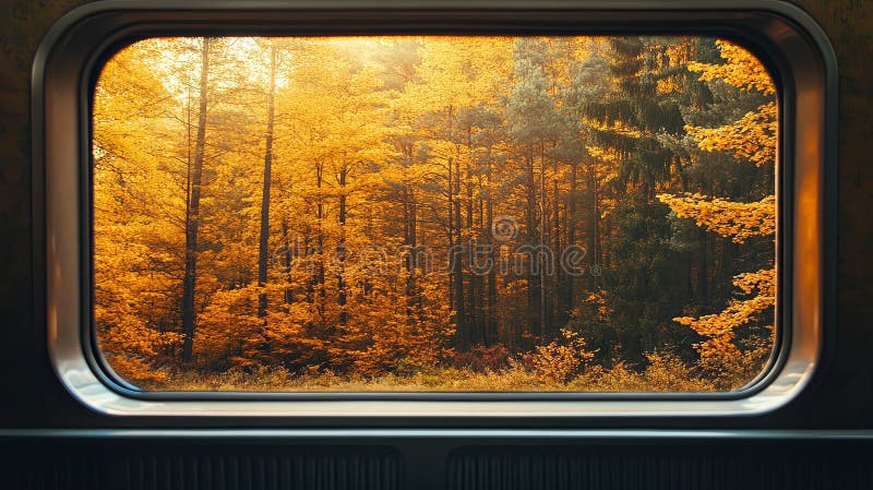 Train Window View of Forest in Golden Autumn Light. Stock Photo - Image ...