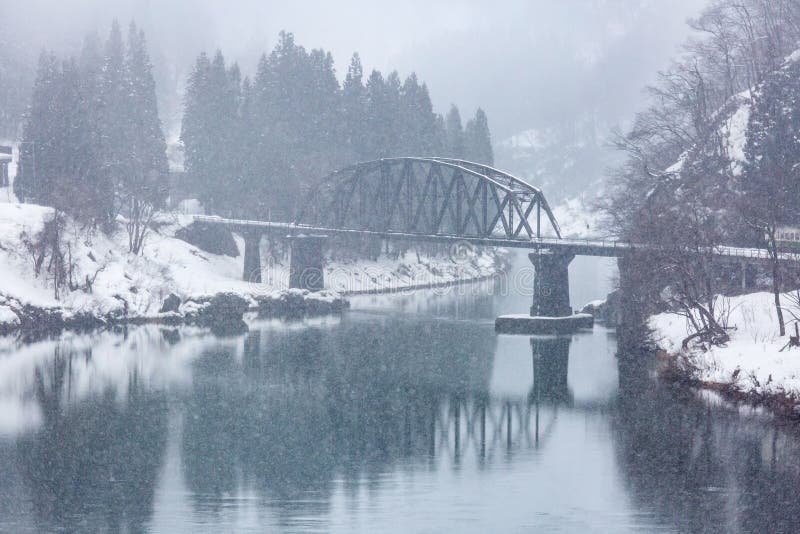 Train in Winter Landscape Snow Stock Photo - Image of white, bridge ...