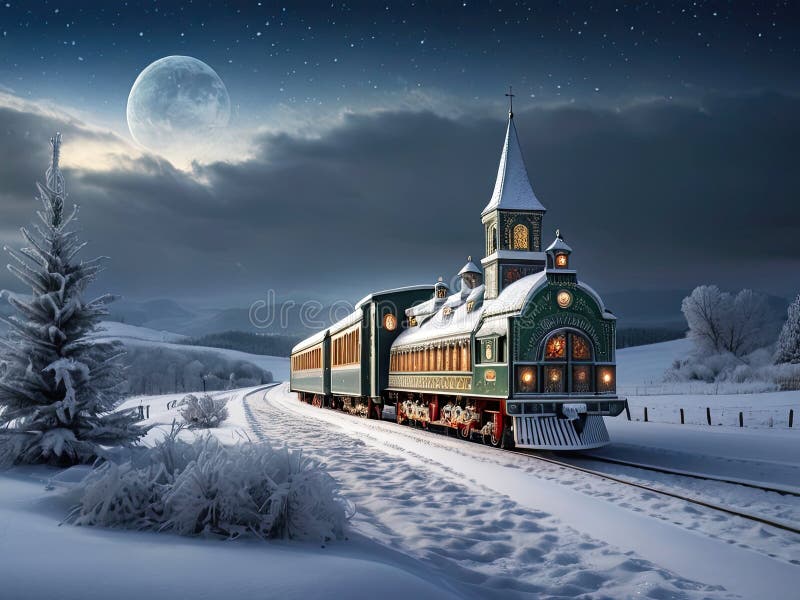 Train on the Winter Nature. Snowy Landscape Illustration Stock Photo ...