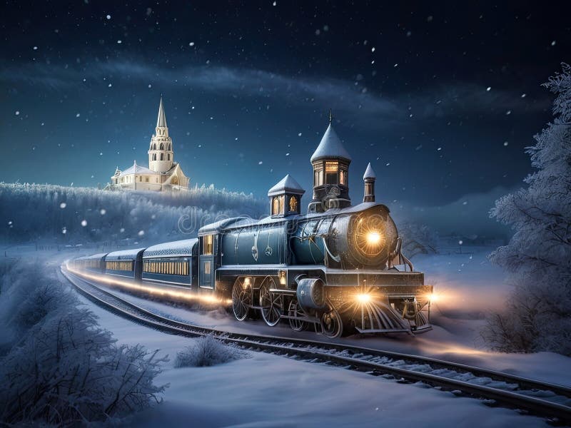 Train on the Winter Nature. Snowy Landscape Illustration Stock Image ...