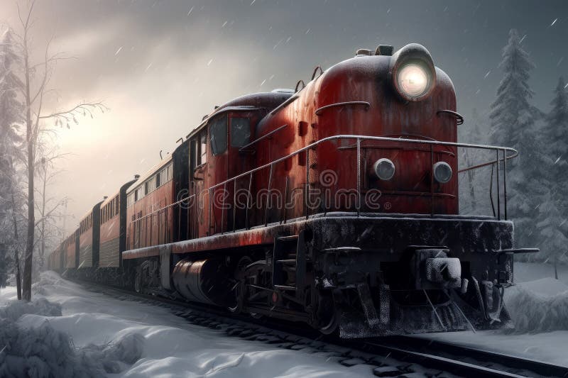 Train Winter Snow. Generate Ai Stock Photo - Image of journey, rail ...