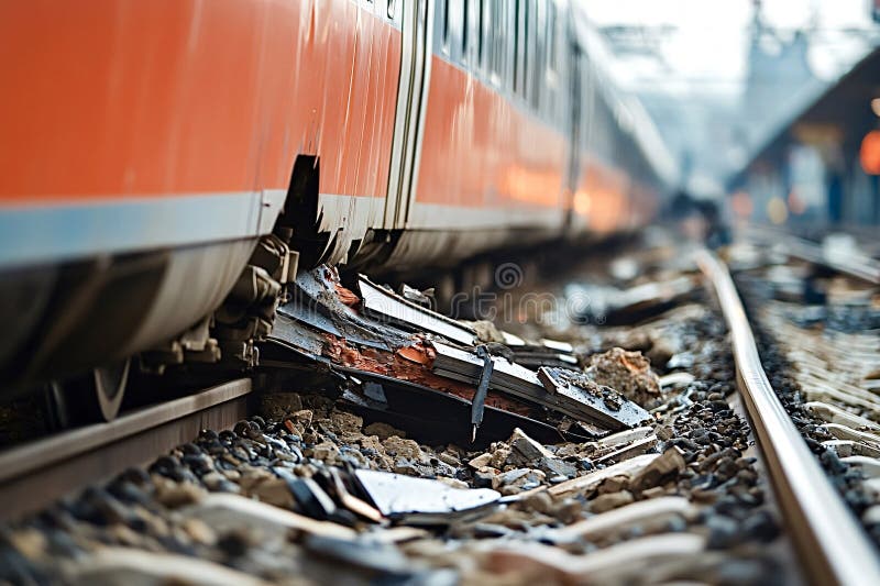 Train Wreckage Lying on Railway Tracks after a Crash Stock Image ...