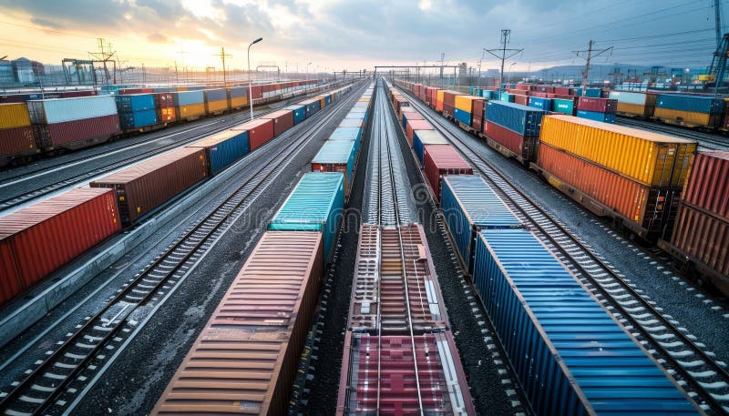 A Train Yard with Many Different Colored Containers by AI Generated ...