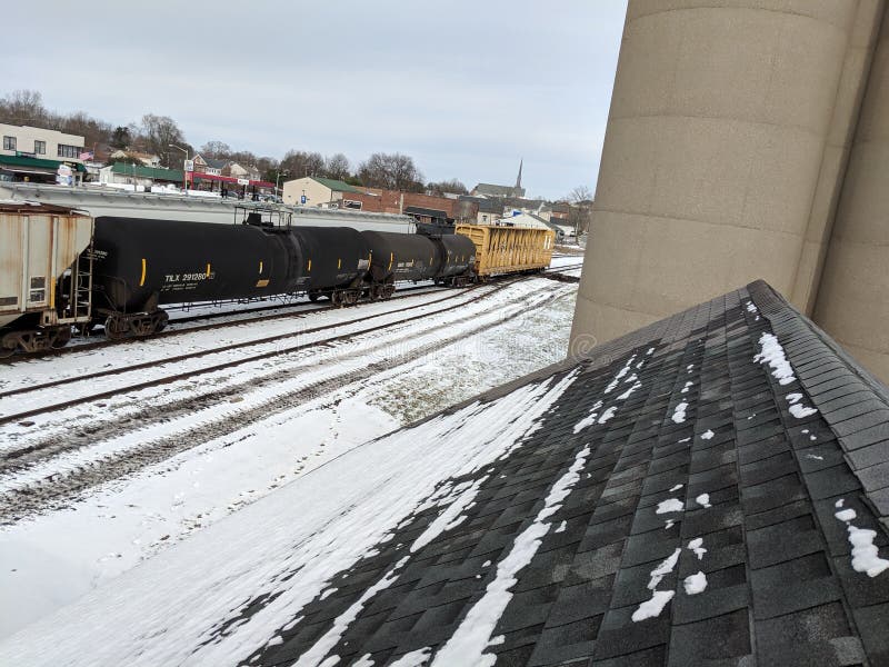 Train Yard winter scene editorial stock photo. Image of winter - 137165048