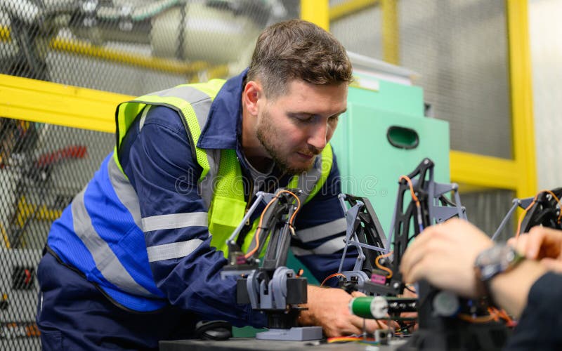 Trainee Engineer Learning and Working in Production Line of Industrial ...