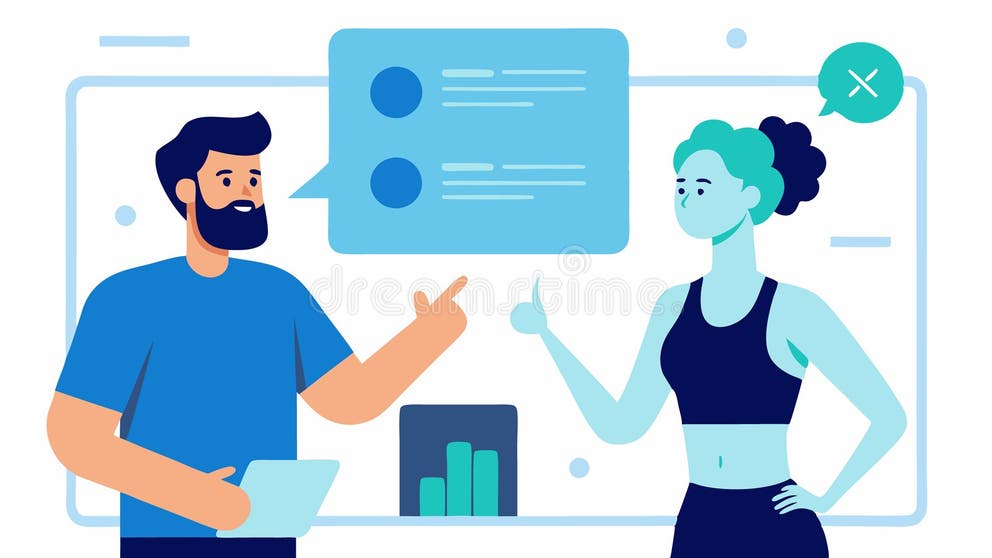 Trainer and Client with Data Screen a Personal Trainer Pointing at a ...