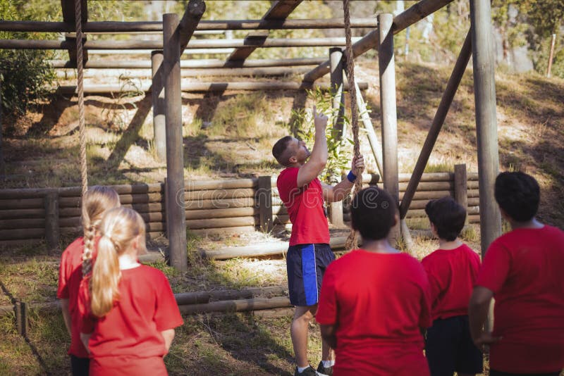 Trainer Instructing Kids in the Boot Camp Stock Photo - Image of girl ...