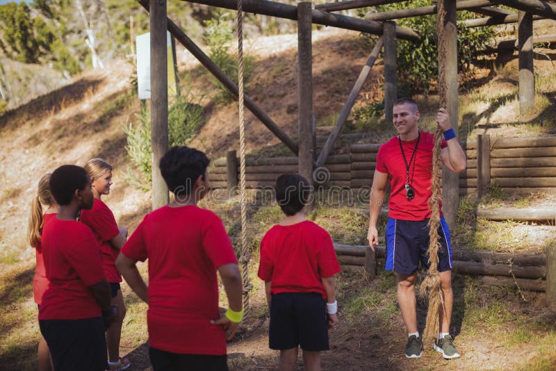 Trainer Instructing Kids in the Boot Camp Stock Image - Image of ...