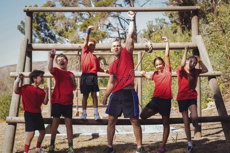 Trainer and Kids Relaxing in the Boot Camp Stock Image - Image of ...
