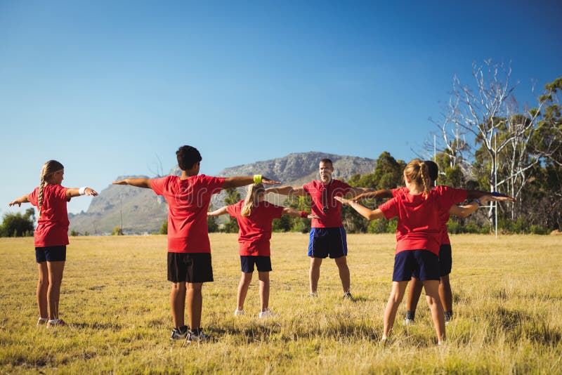 Trainer Training Kids in the Boot Camp Stock Image - Image of childhood ...