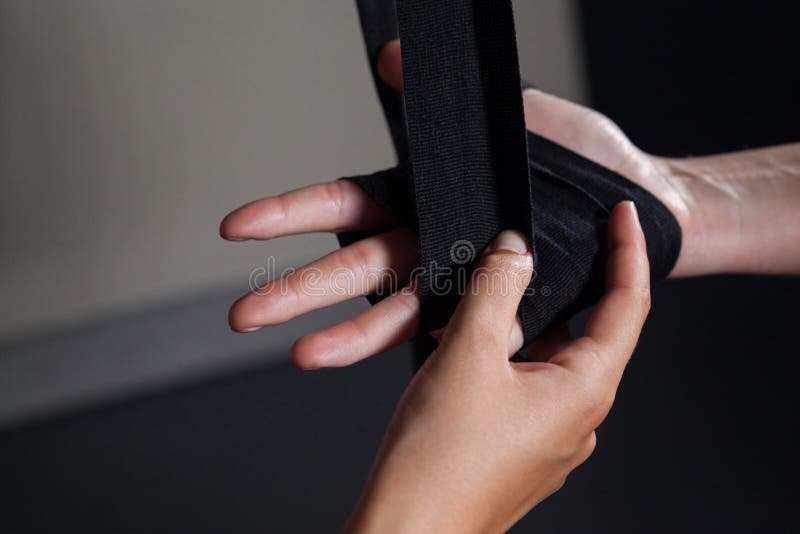 Trainer Trying Hand Wrap on Womans Hand Stock Image - Image of adult ...
