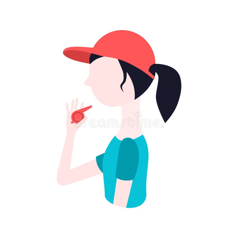 Trainer Woman with Whistle. Flat Isolated Vector Stock Illustration ...