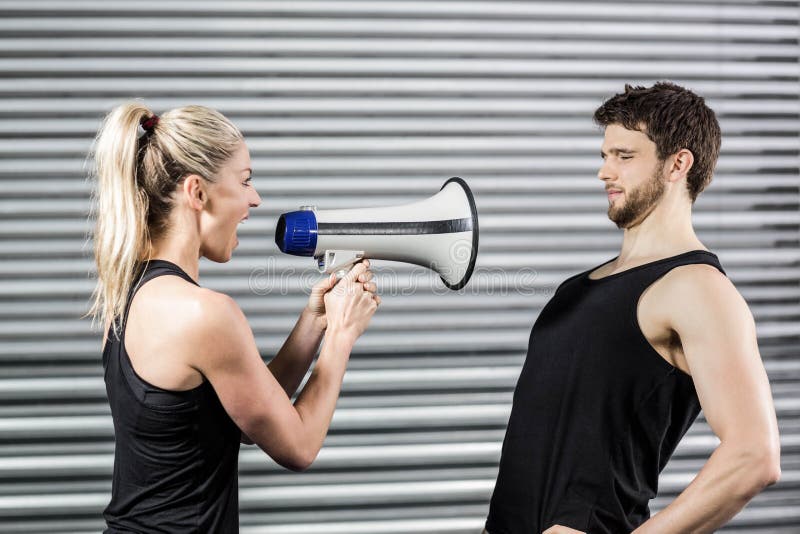 Trainer Yelling through the Megaphone Stock Photo - Image of motivated ...