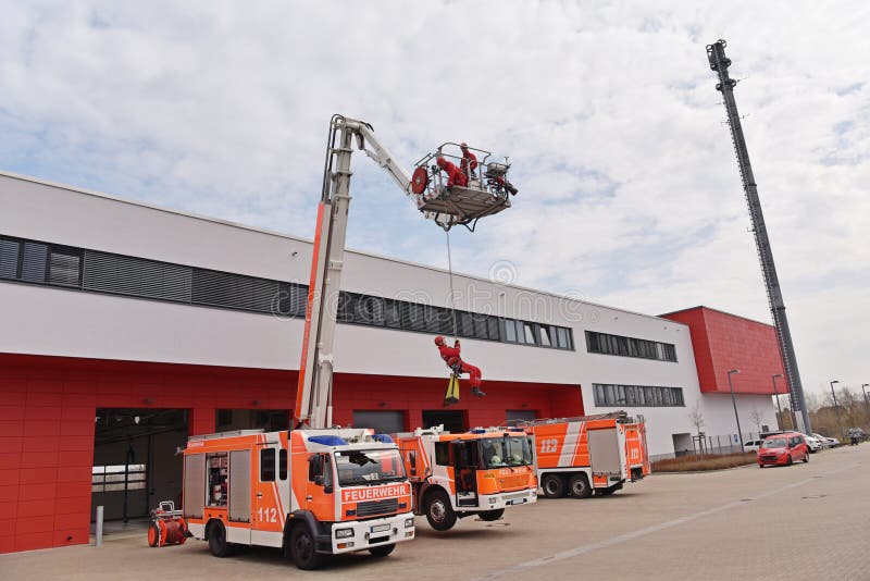 Training in Altitude Rescue at the Fire Brigade - Emergency Operation ...