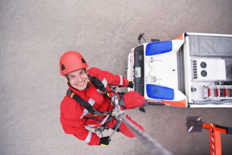Training in Altitude Rescue at the Fire Brigade - Emergency Operation ...