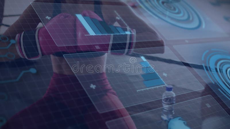 Training with Animation Overlay, Boxer Analyzing Performance Metrics in ...