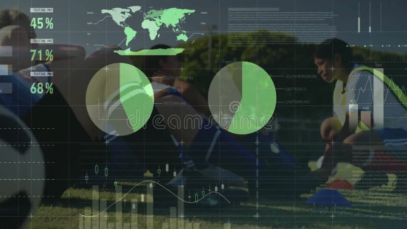 Training Athletes on Grassy Field with Data Analytics Animation Overlay ...