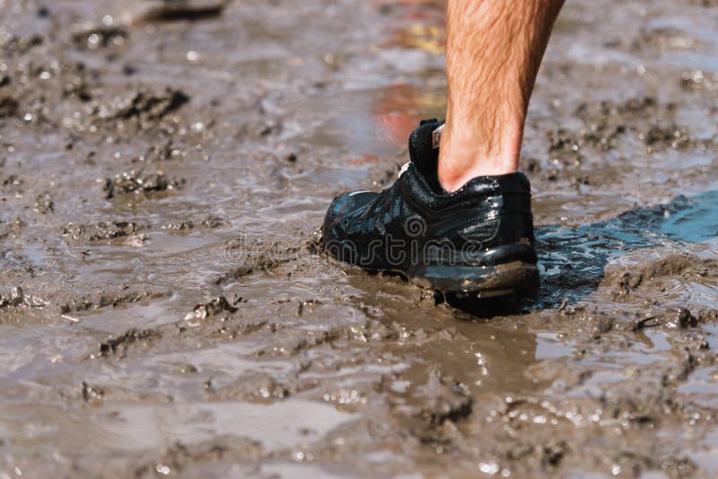 Training on Bad Weather. Running in Rain, Close Up on Shoes Stock Photo ...