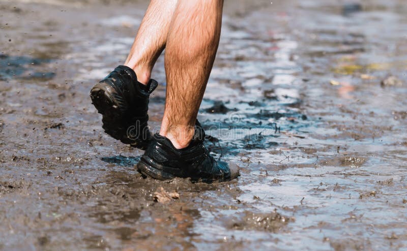 Training on Bad Weather. Running in Rain, Close Up on Shoes Stock Photo ...