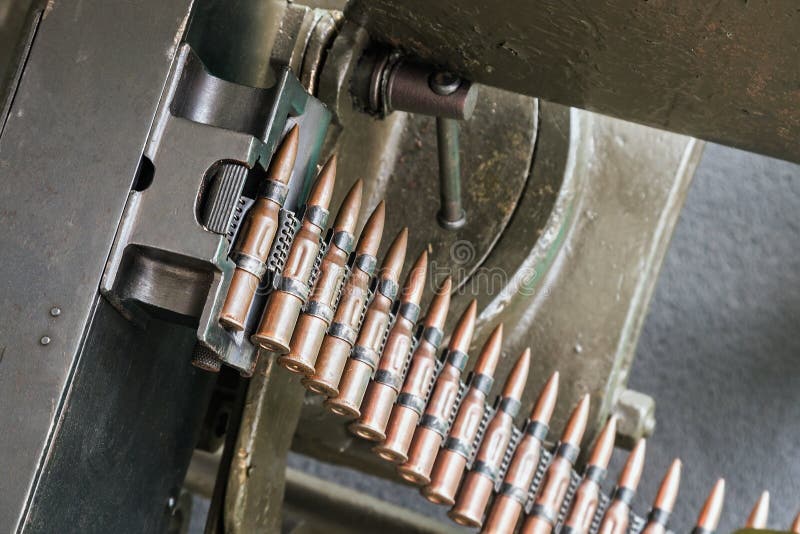 Training Cartridges from the Machine Gun in the Tape are Inserted Stock ...