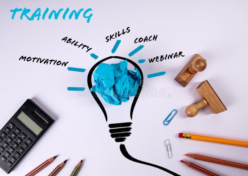 Training Concept. Abstract Light Bulb on a White Office Desk Stock ...