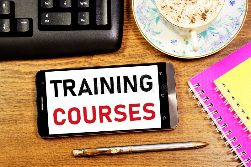 Training Courses. Text Message on the Smartphone Screen Stock Photo ...